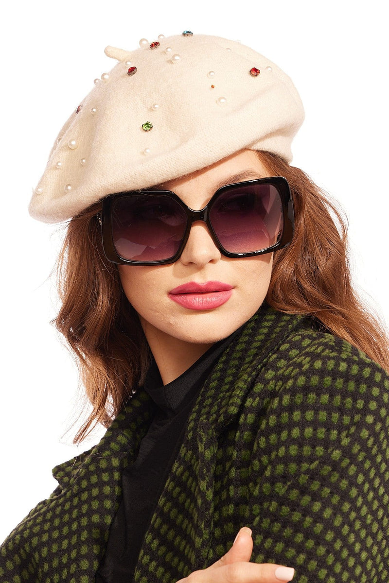 Pearl Embellished Beret Hat – Eva Franco