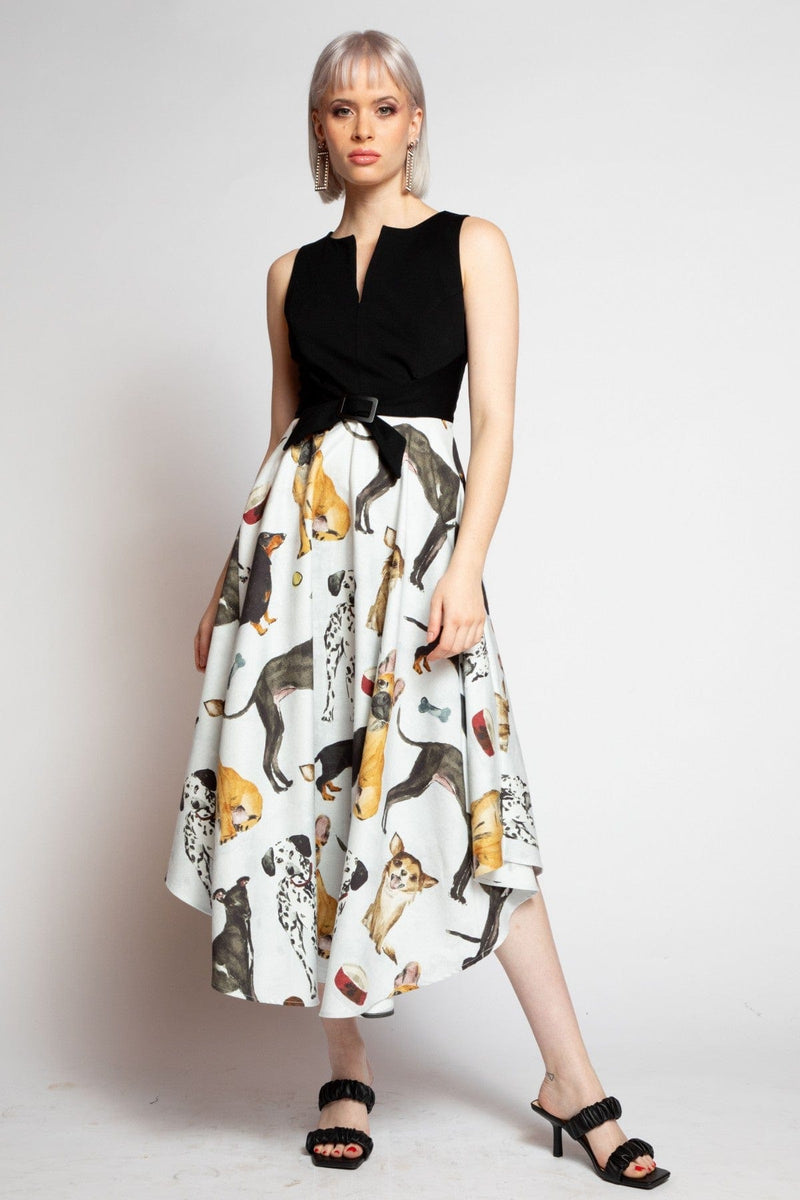 Alexa Linen Midi Sleeveless Summer Dress - Wags and Tails Dog Print ...