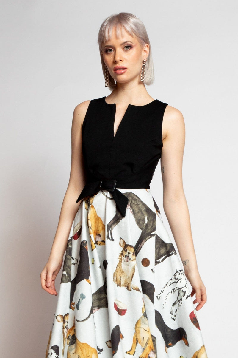 Alexa Linen Midi Sleeveless Summer Dress - Wags and Tails Dog Print ...