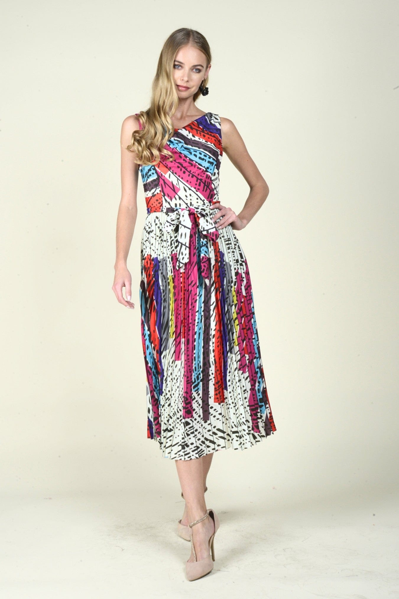 Jolie Pleated Sleeveless Midi Dress - Battenburg – Eva Franco