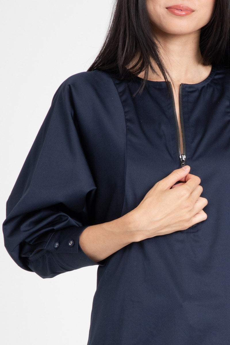 Skylar Long Tunic with Half Zip Neck and Raglan Cuffed Sleeves – Eva Franco